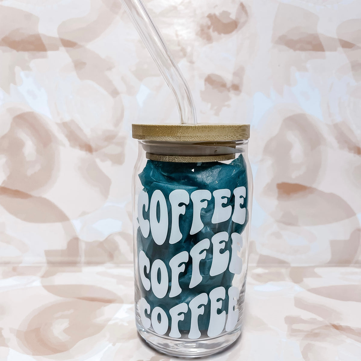 Coffee glass can – Teal Feather